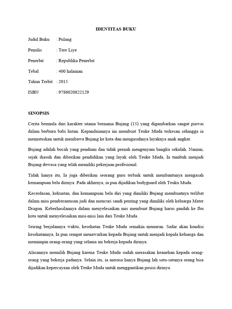 Identitas dan Sinopsis Novel Pulang | PDF | Ilmu Sosial | Pengembangan Diri