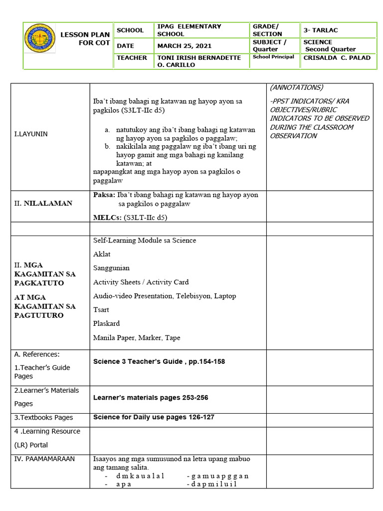 Cot Science Lesson Plan Edited | PDF