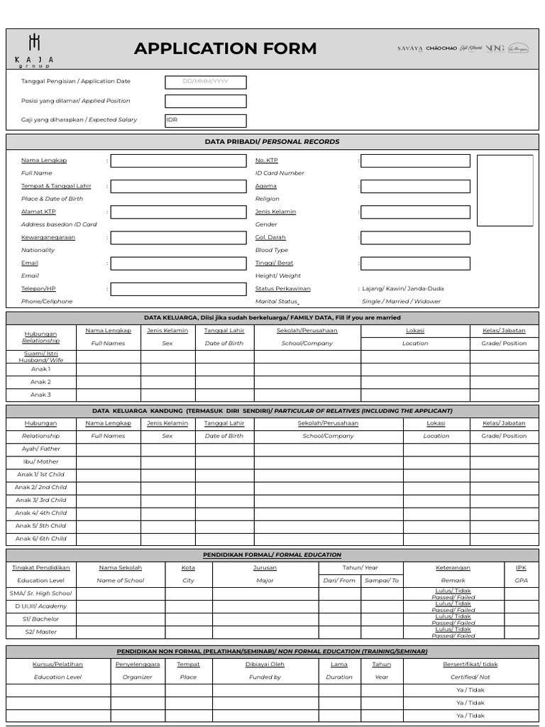 KAJA Group - Application Form | PDF