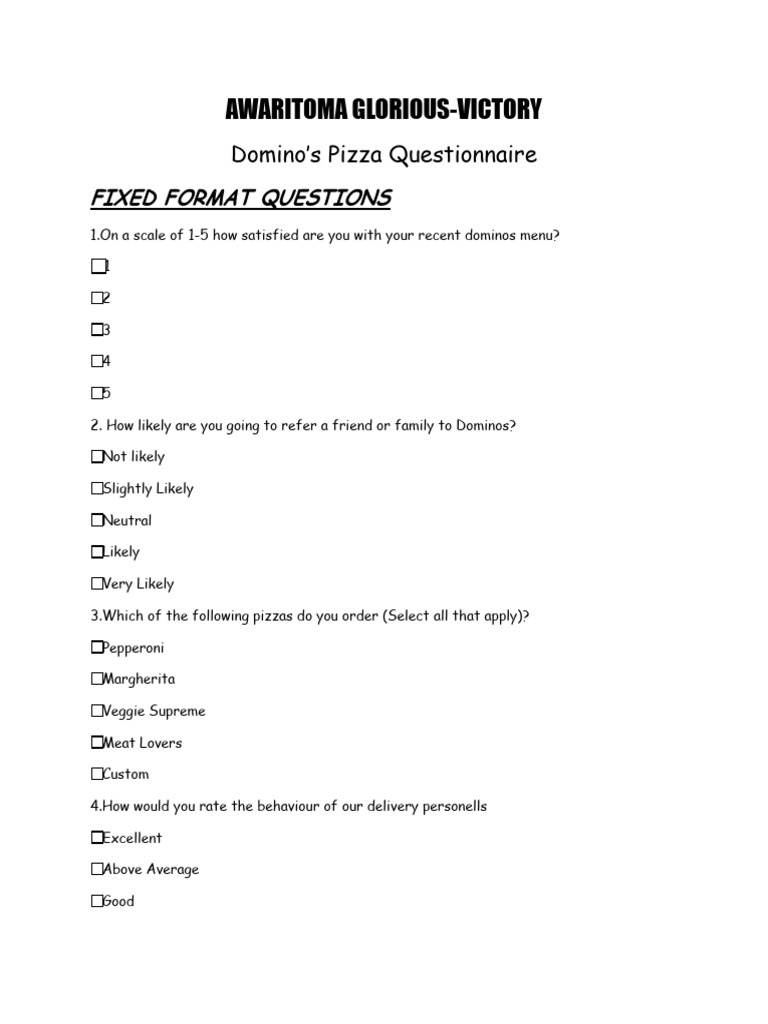 Domino's Pizza Customer Survey Template | PDF | Psychology