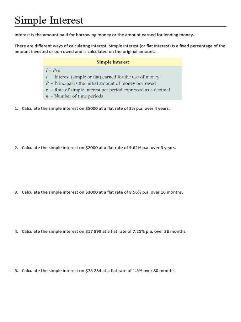 Simple Interest Calculations Guide | PDF