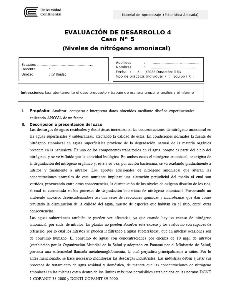 CASO 5 ANOVA CB (Completar) | PDF | Amoníaco | Nitrógeno