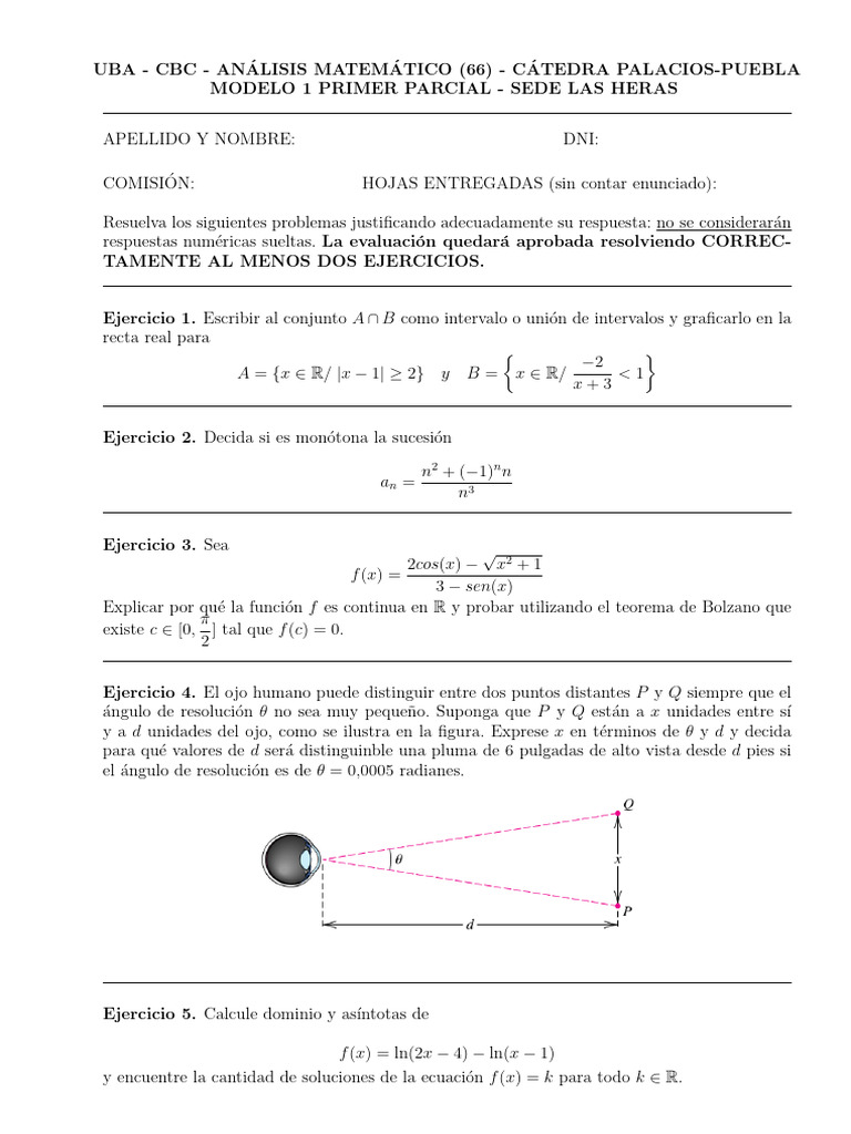 Ejercicios Primer Parcial 1 | PDF | Matemáticas | Análisis matemático