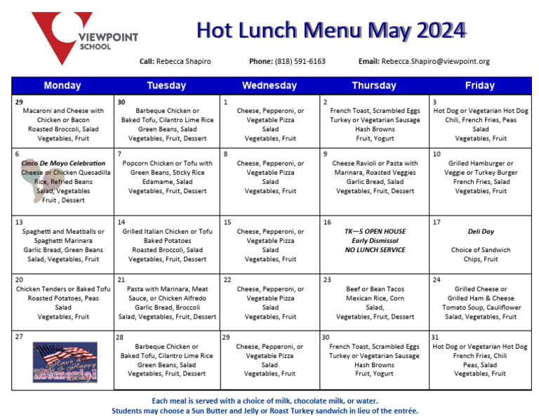 Lunch Menu-May 2024 | PDF | Salad | Hamburgers
