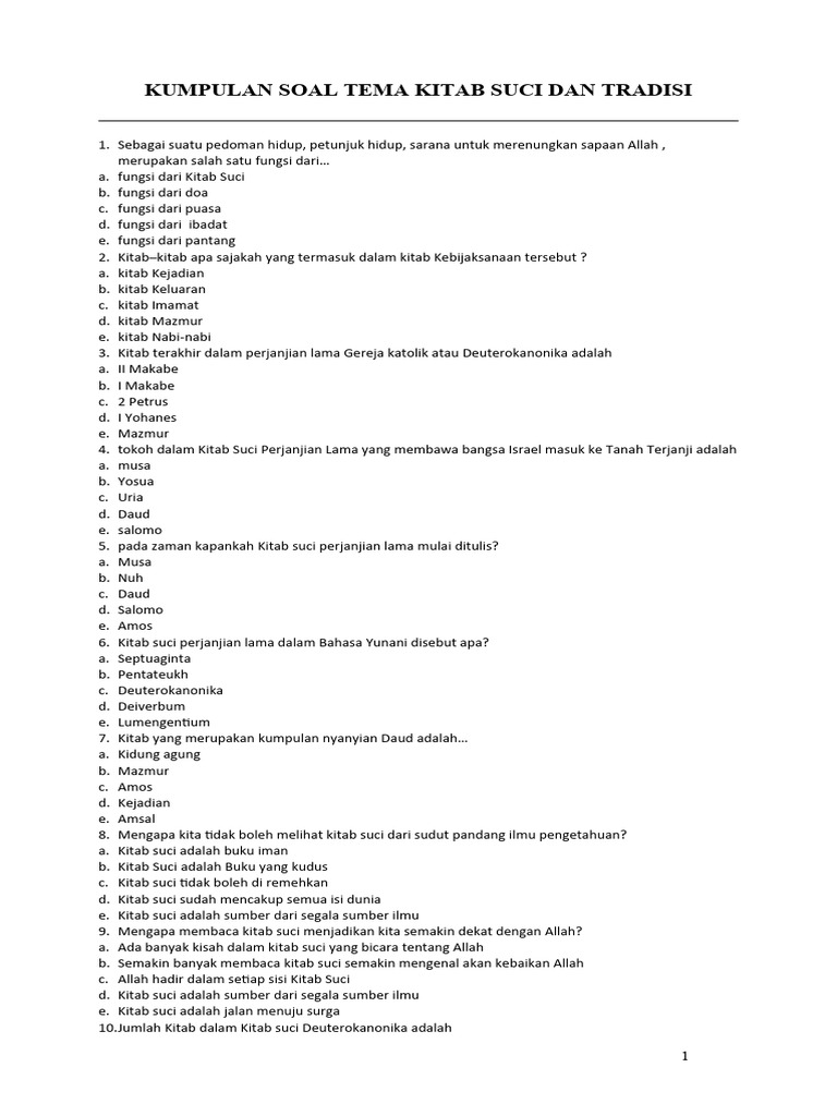 Kumpulan Soal Soal Kitab Suci Dan Tradisi Pdf