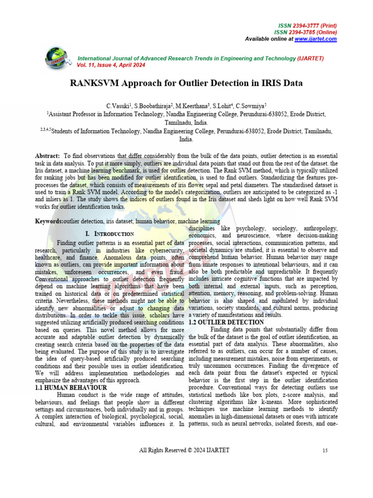 RANKSVM Approach for Outlier Detection in IRI | PDF | Outlier | Machine ...