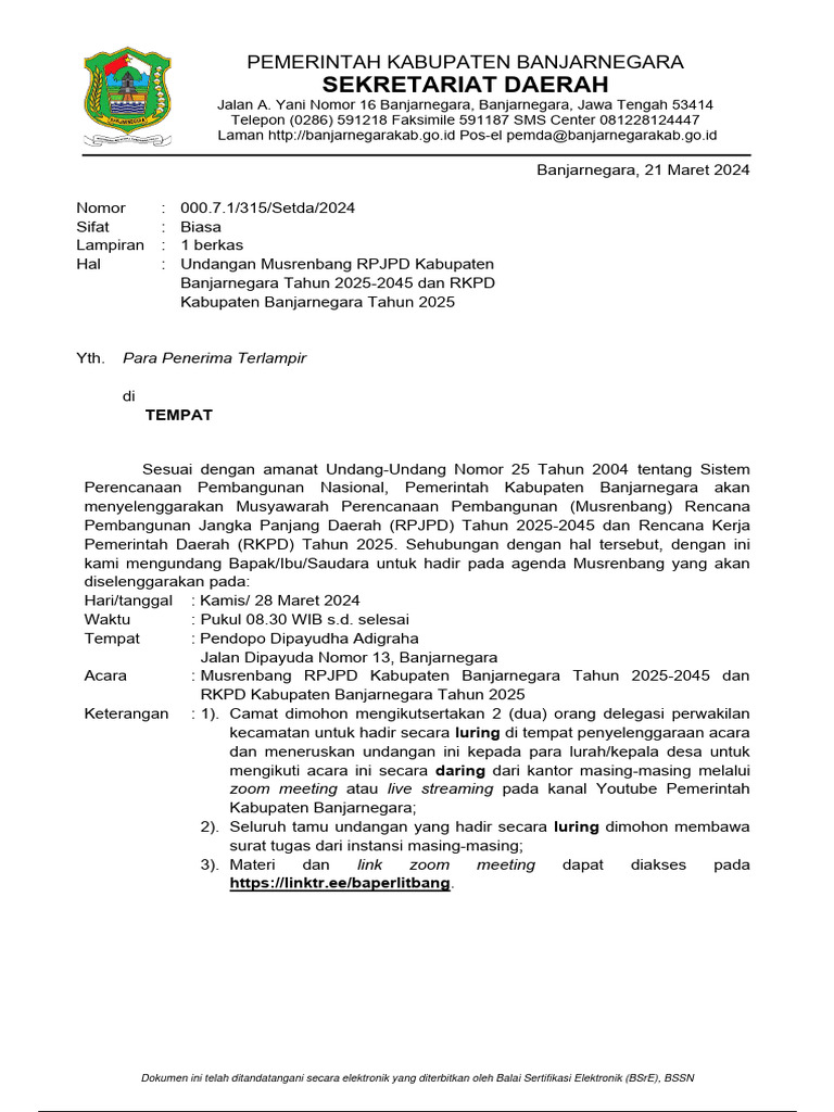 Undangan Musrenbang Banjarnegara 2024 | PDF
