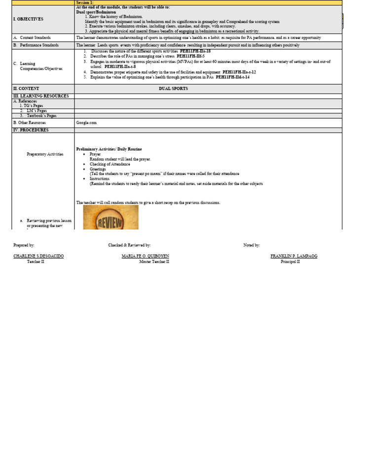 Badminton Final | PDF | Learning | Teachers