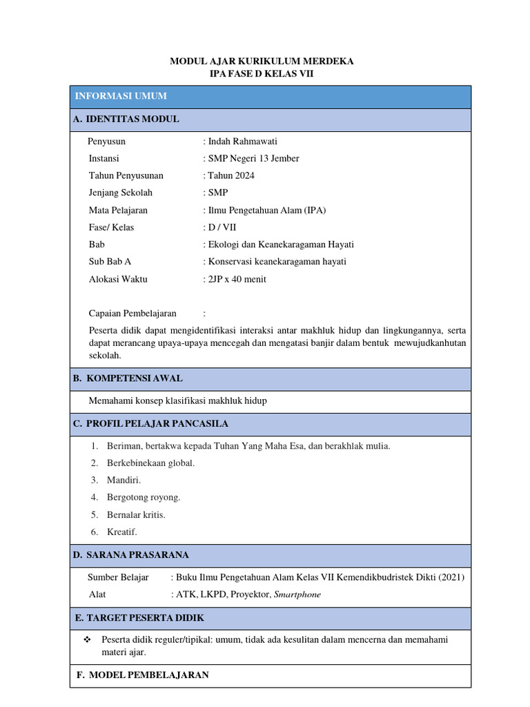 Modul Ajar TaRL Konservasi | PDF