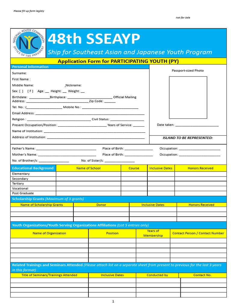 48th SSEAYP Application Form | PDF
