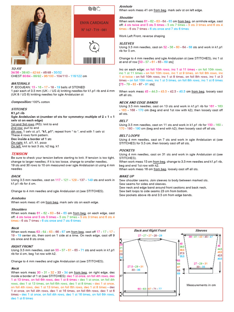 Enya Cardigan in Phildar Downloadable PDF - 2 | PDF | Knitting | Seam (Sewing)