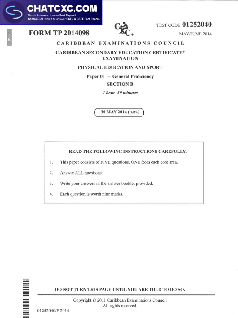 CSEC Physical Education and Sport P1 2014 | PDF | Physical Education