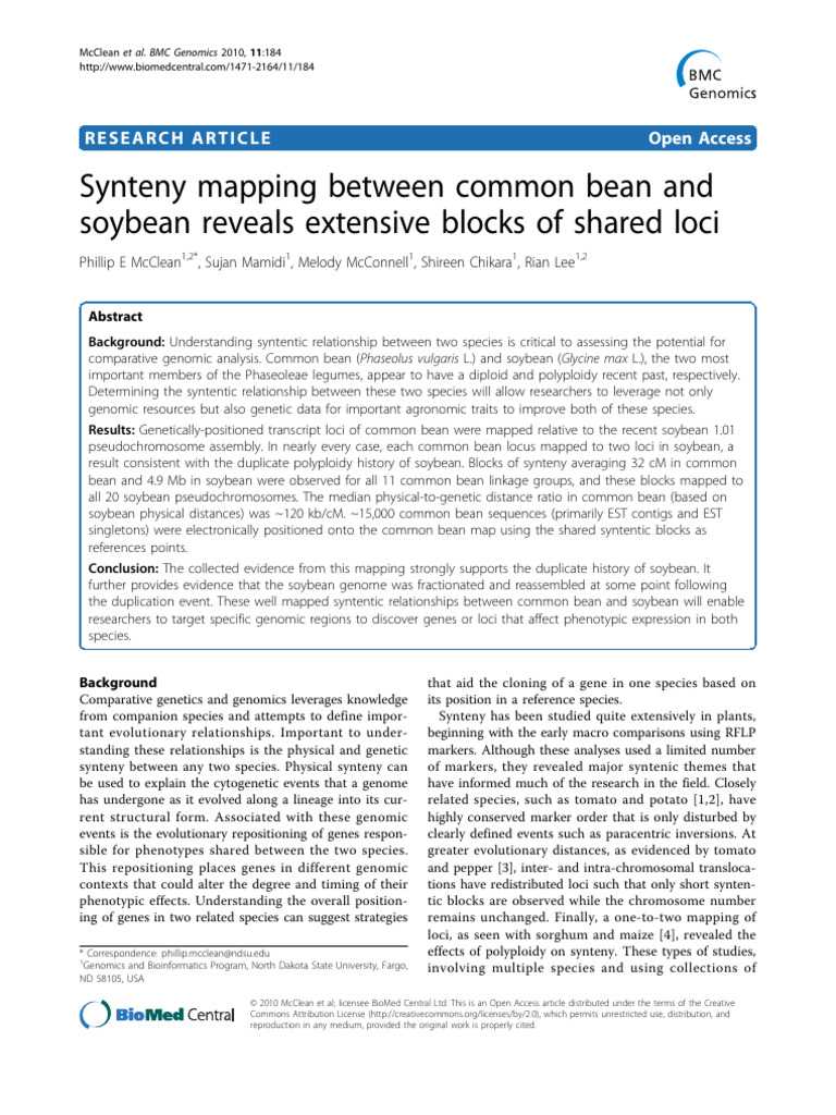 Synteny Mapping Between Common Bean and Soybean Reveals Extensive ...