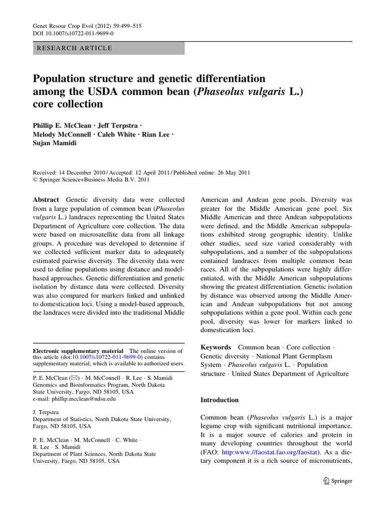 Population structure and genetic differentiation among the USDA common ...