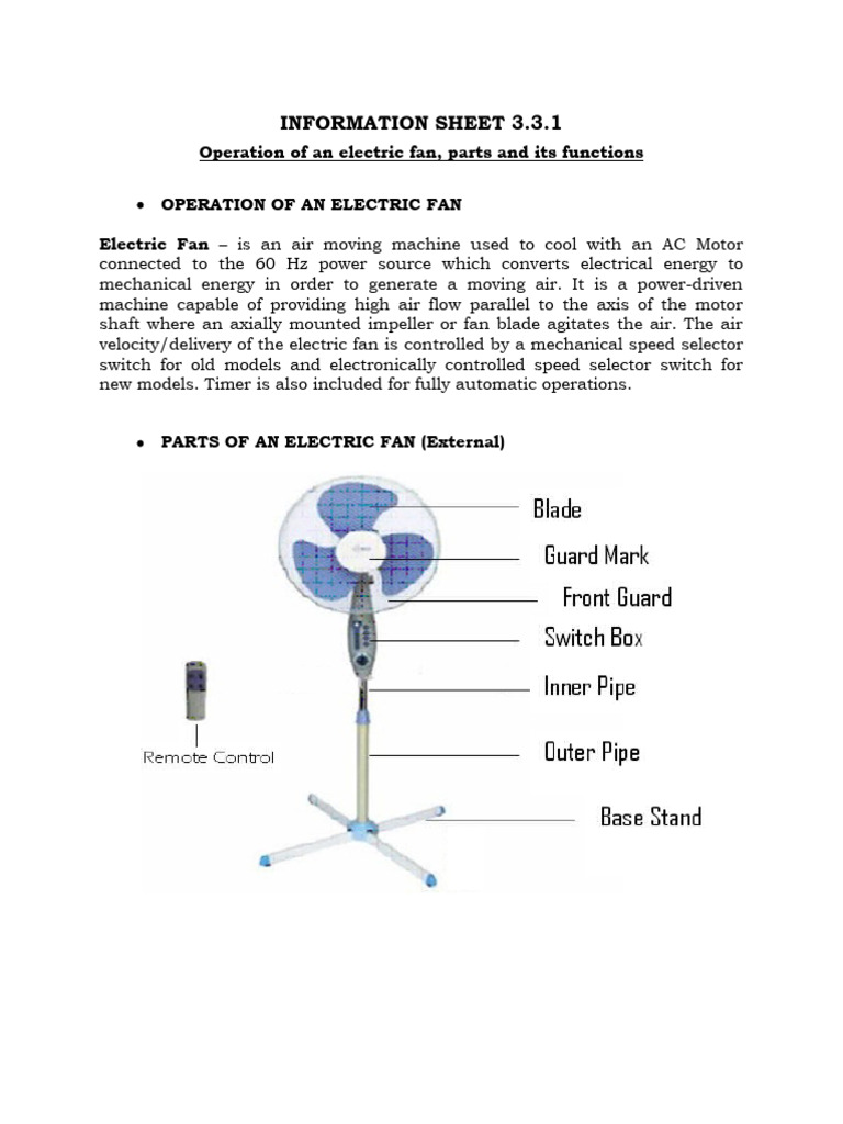 Parts of Electric Fan | Download Free PDF | Switch | Electric Motor