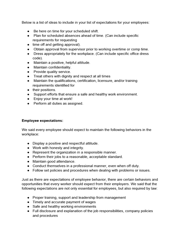Employee and Team Expectations Guide | PDF | Employment | Leadership