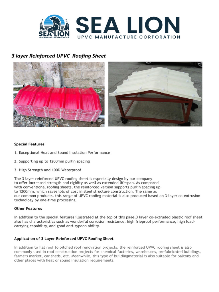 3 Layer Reinforced UPVC Roofing Sheet | PDF | Roof | Sheet Metal