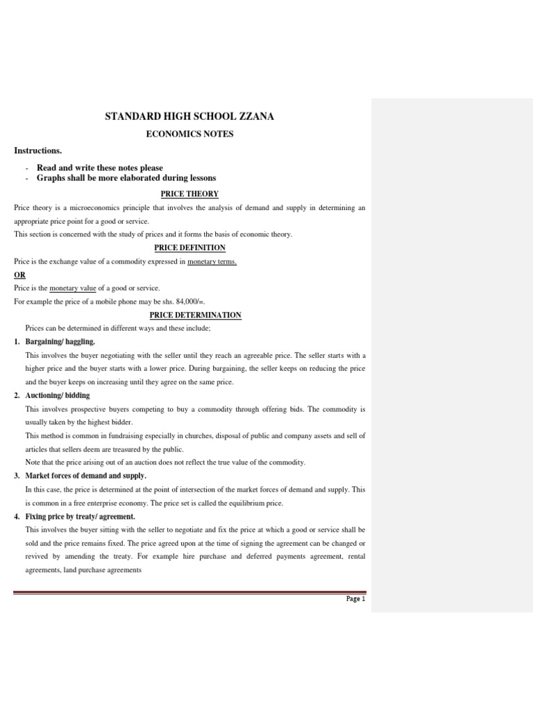 S.5 ECONOMICS PRICE THEORY NOTES STANDARD HIGH SCHOOL ZZANA | PDF ...