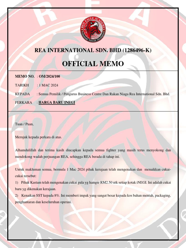 OM MAC 2024 - OFFICIAL MEMO KENAIKAN INEGI | PDF