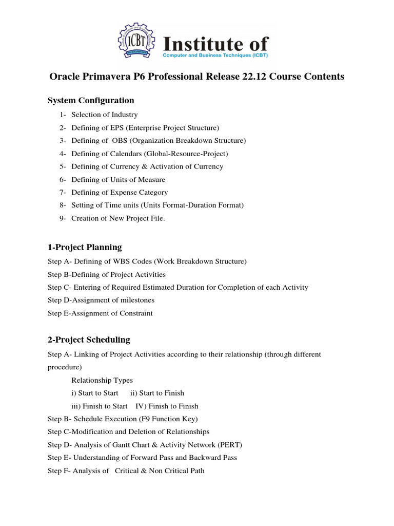 Oracle Primavera P6 Course Overview | PDF | Computers