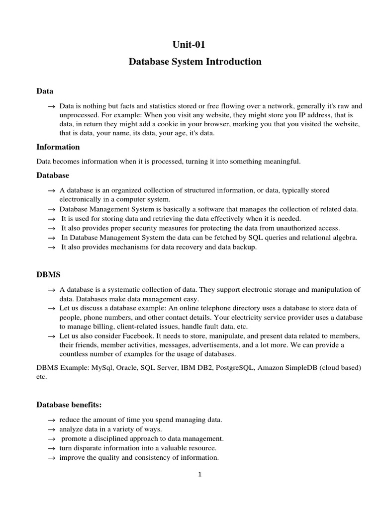 Unit 01 Database System Introduction Pdf Databases Computer File 0781