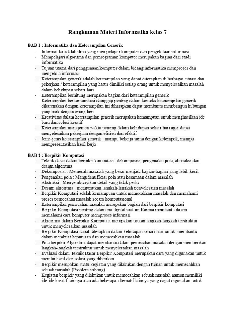 Rangkuman Materi Informatika Kelas 7 | PDF