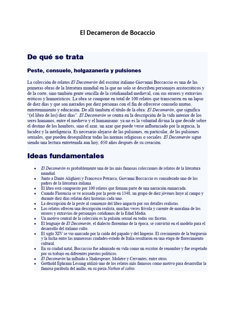 El Decamerón: Relatos de Boccaccio | PDF | El decameron | Giovanni ...