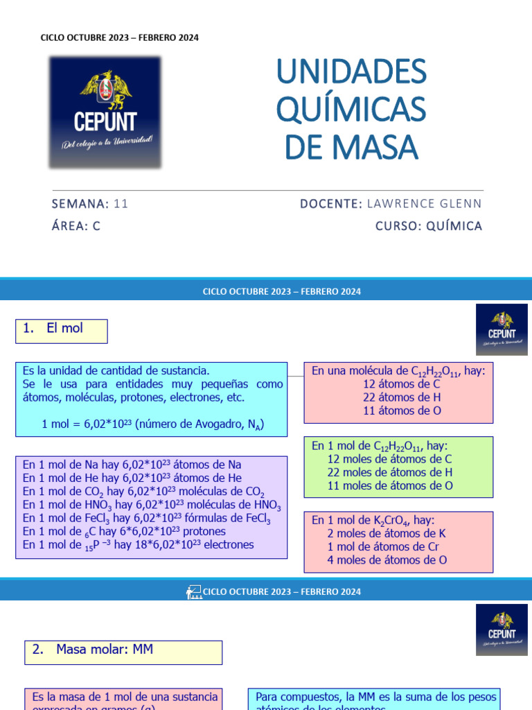 08 Unidades Químicas de Masa - Letras | PDF | Mole (Unidad) | Química