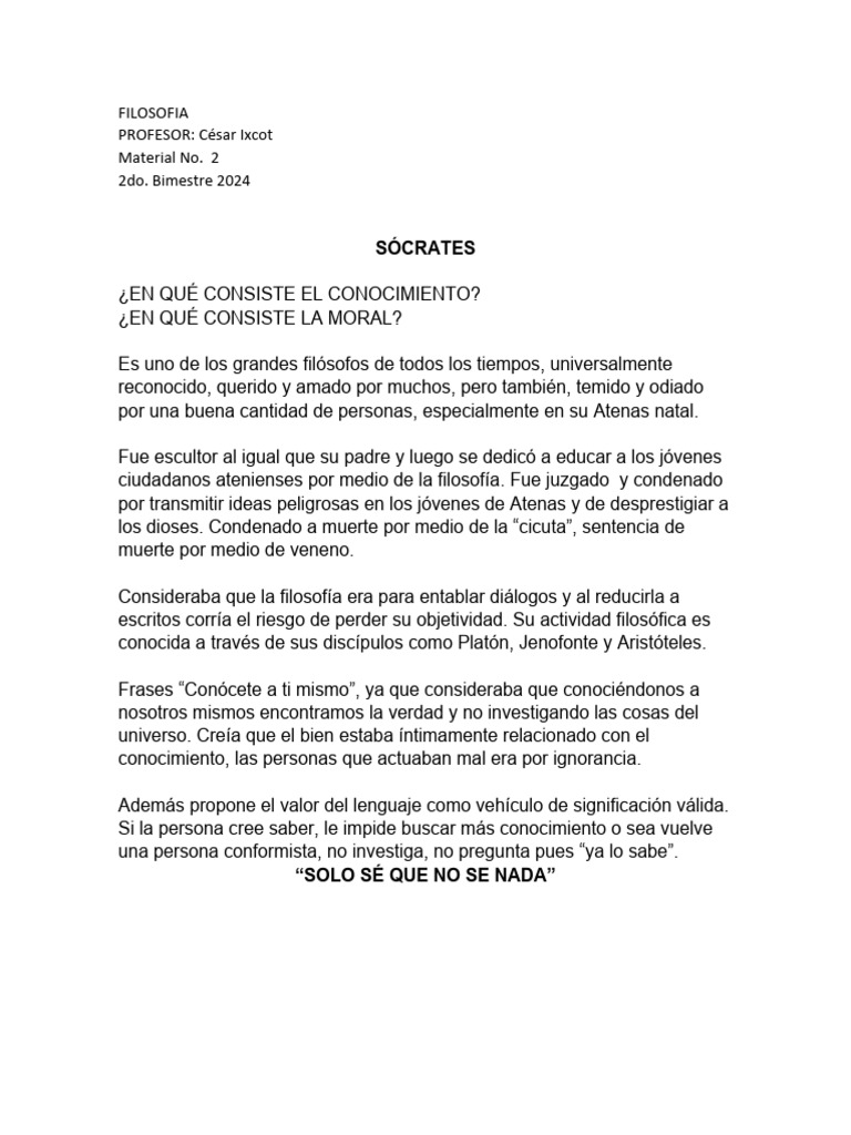 FILOSOFIA 2do. Bim. Material 2 | PDF | Platón | Existencia