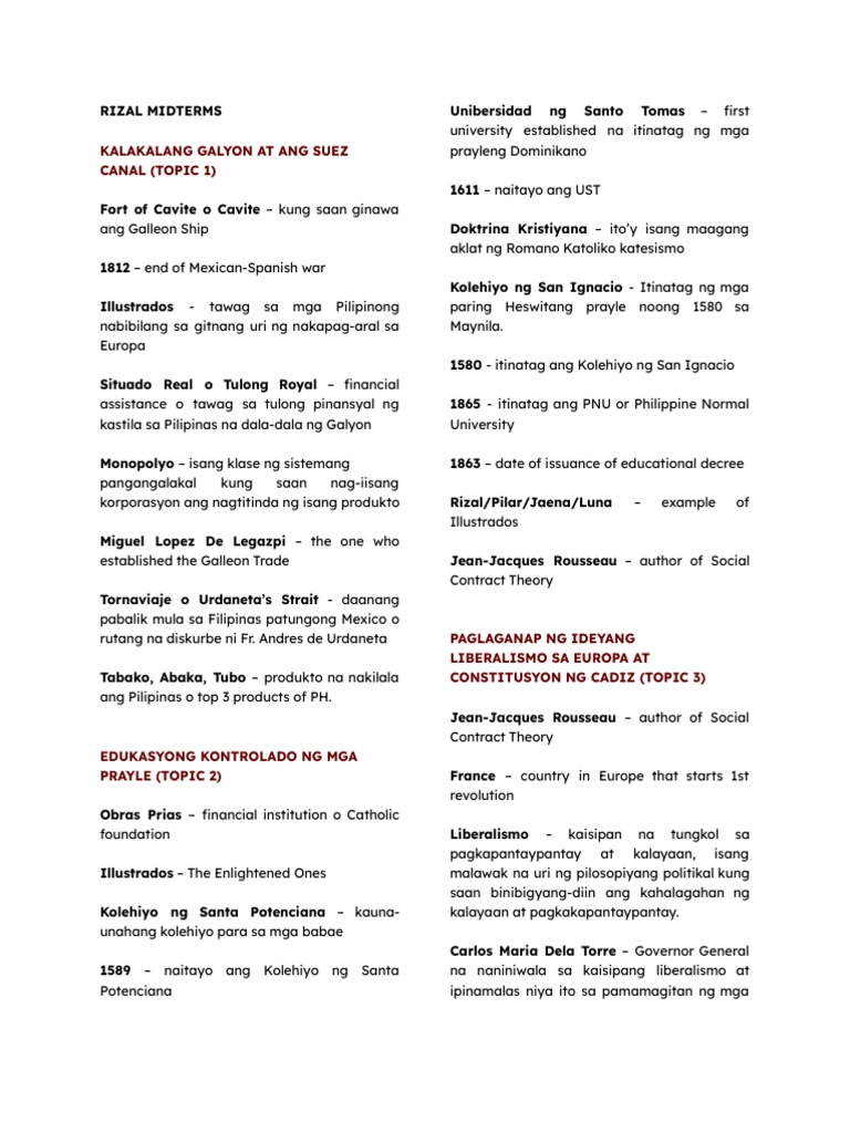 Rizal Midterms | PDF