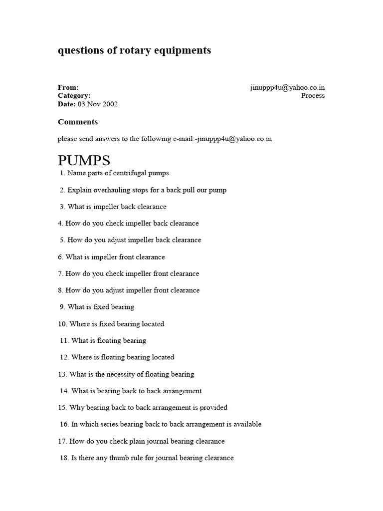 Rotary Equipment Maintenance Questions | PDF