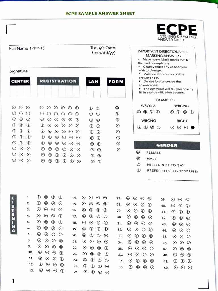Answersheet Ecpe | PDF