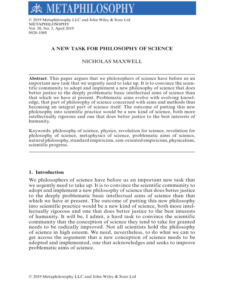 Maxwell - 2019 - A New Task For Philosophy of Science | PDF | Science ...