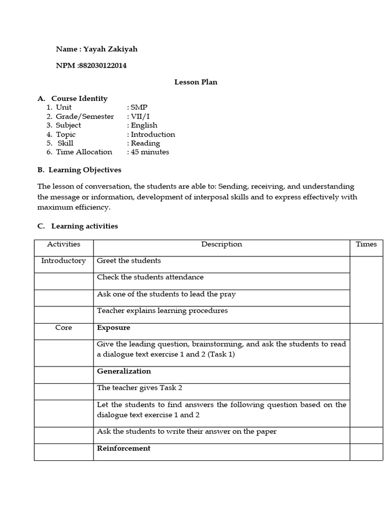 Micro Teaching - Lesson Plan | PDF | Lesson Plan | Education Theory