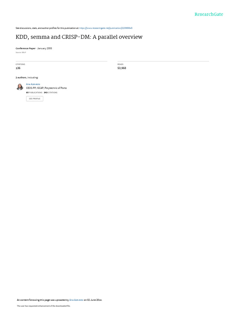 KDD, SEMMA, and CRISP-DM Overview | PDF | Data Mining | Data