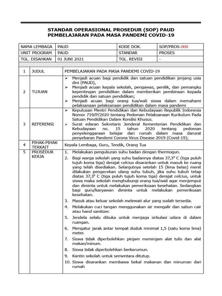 6.3 SOP Pembelajaran TK | PDF | Kesehatan Holistik