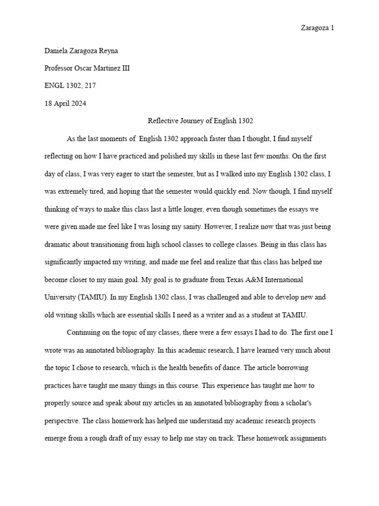 Engl 1302 Final Reflection Essay 1 | PDF | Essays | Bibliography