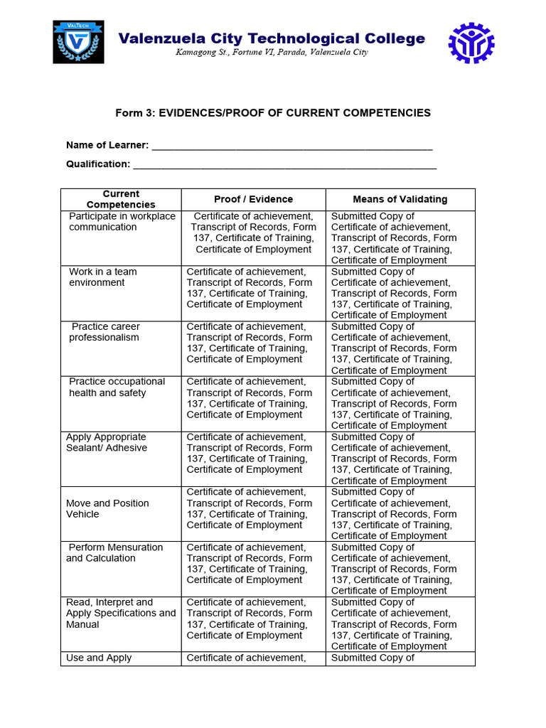 Form 3 - Proof of Current Competency | Download Free PDF | Vehicles | Motor Vehicle