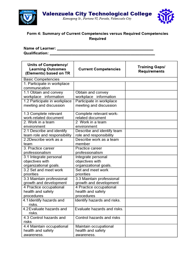 Form 4 - Summary of Current Competency | PDF | Anti Lock Braking System ...