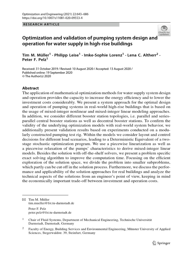 Optimization and Validation of Pumping System Design and Operation For Water Supply in High-Rise ...