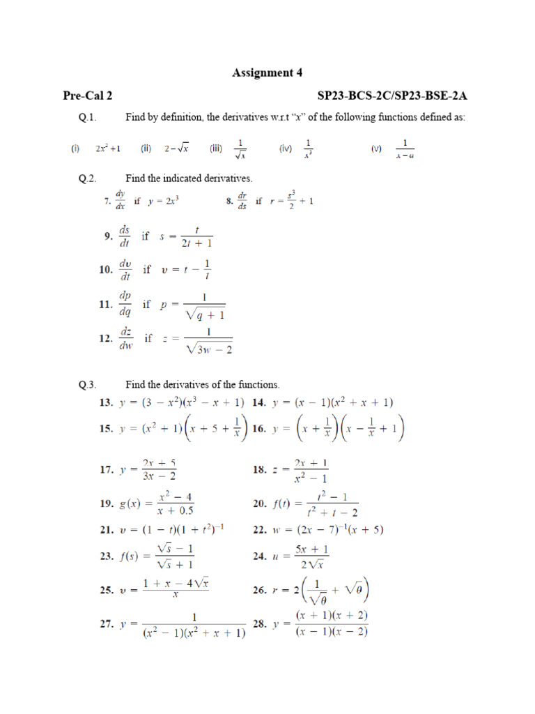 Assignment 4 Pre-cal 2 | PDF