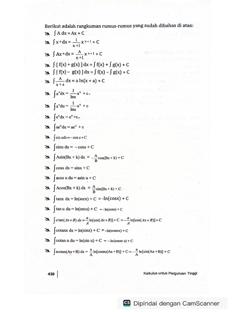 Rangkuman Rumus Integral | PDF