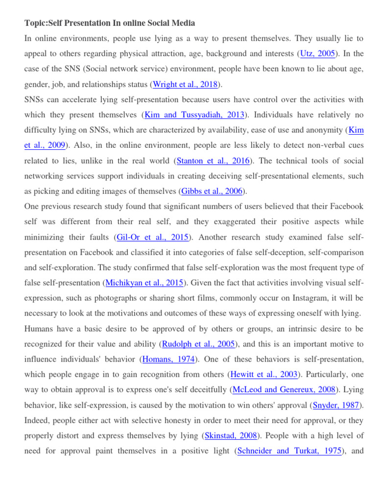 Self Presentation in Online Environments Unit IV PSOSM | PDF | Cronbach's Alpha | Social ...