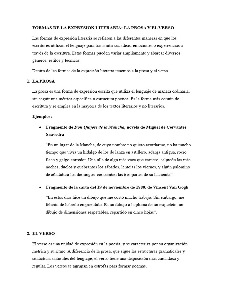 Formas de La Expresion Literaria | PDF | Poesía | Prosa
