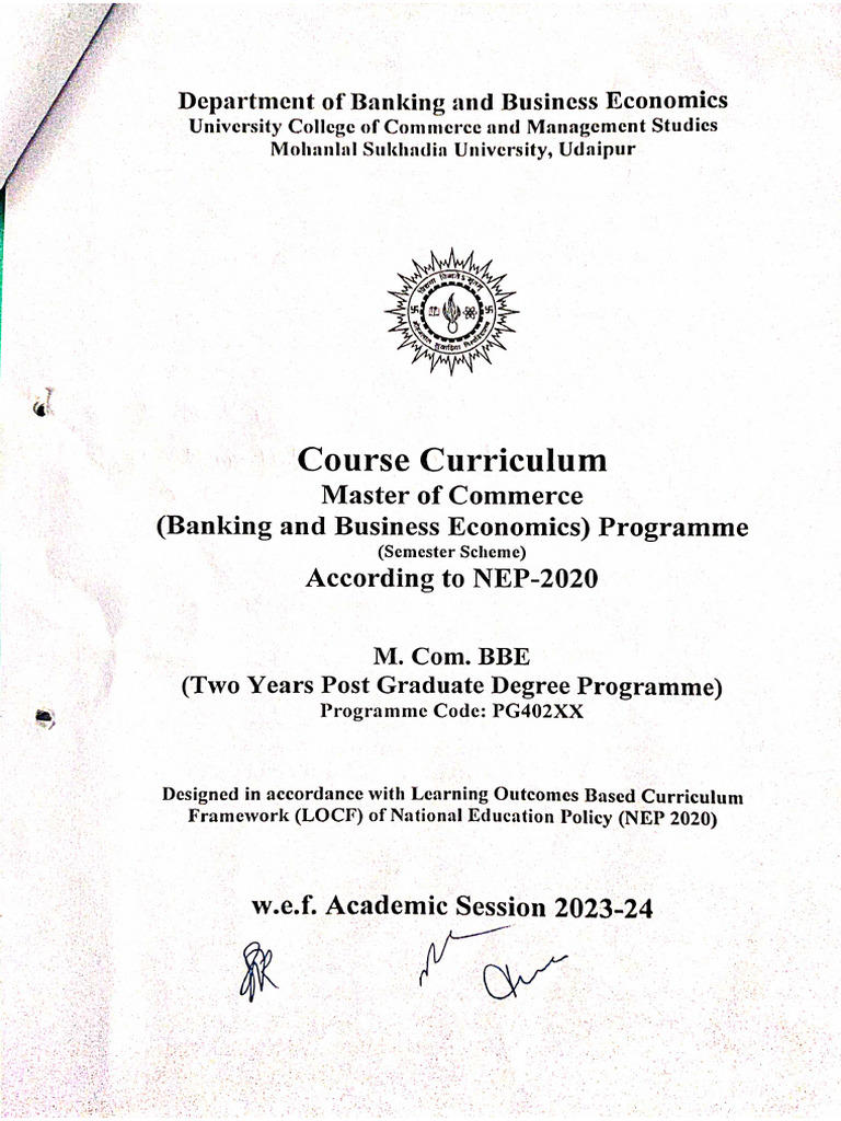 Syllabus of M.Com BBE (CBCS) Semester As Per New Education Policy Based On NEP-2020 | PDF