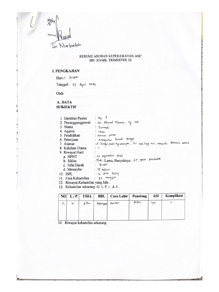 RESUME ASUHAN KEPERAWATAN ANC | PDF