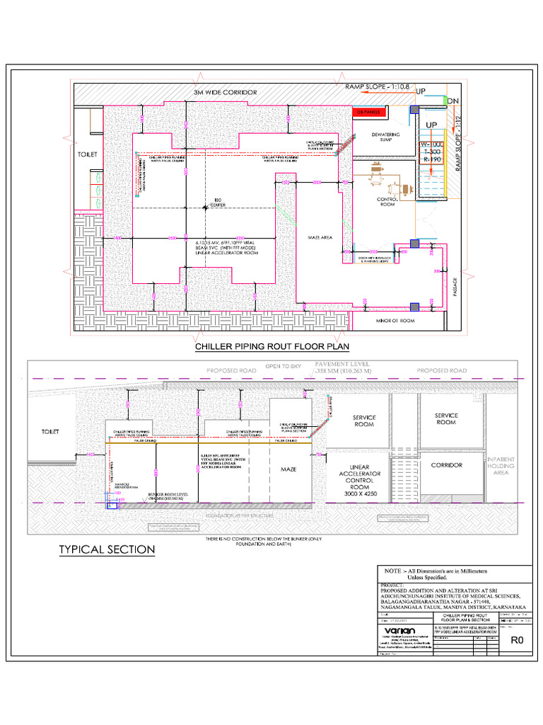 Chiller Piping Rout Floor Plan & Section | PDF