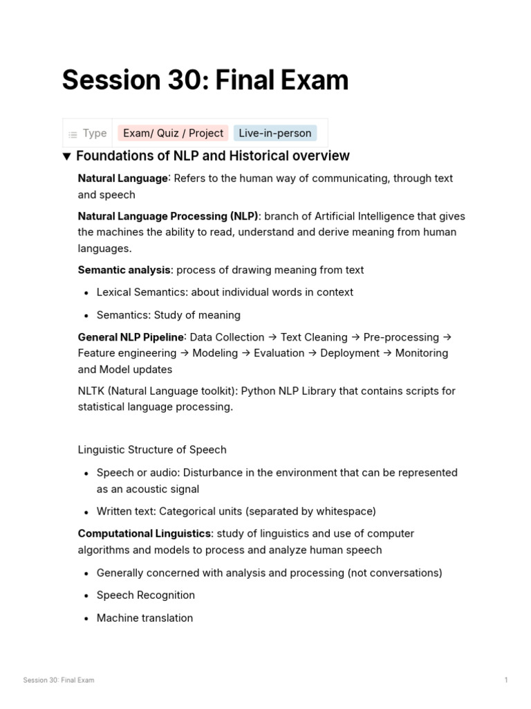 NLP Final Review | PDF | Speech Recognition | Part Of Speech