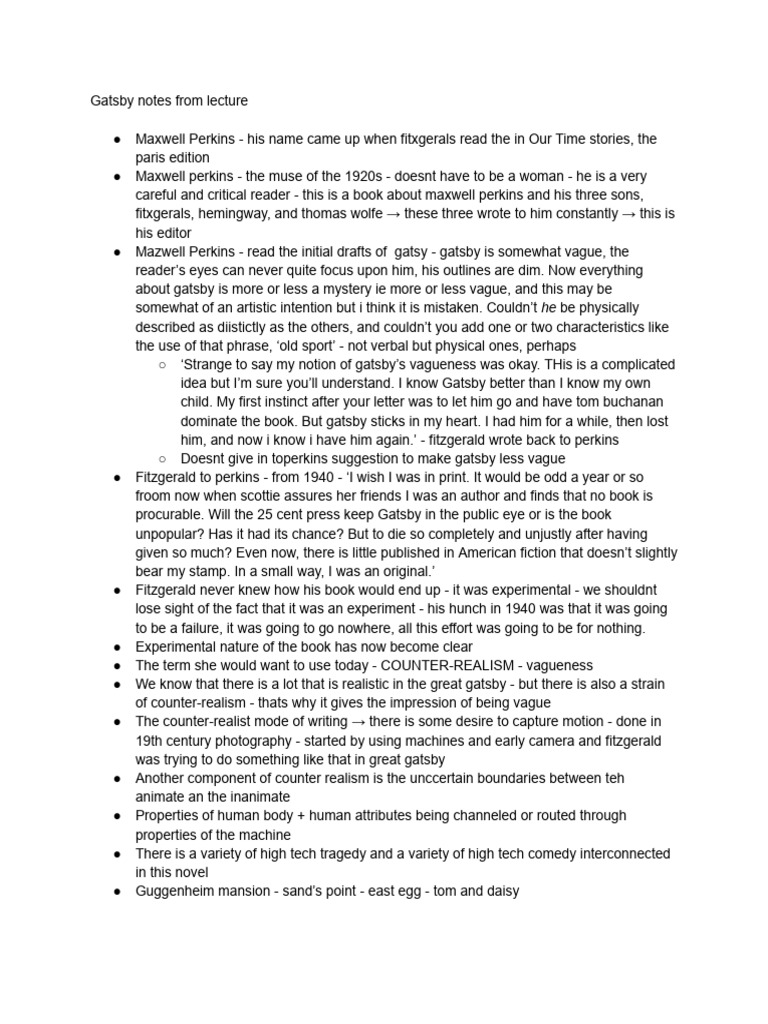 Gatsby Notes | PDF | The Great Gatsby