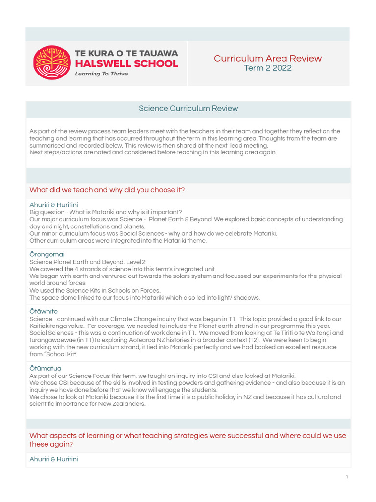 Science Curriculum Review 2022 | PDF | Science | Curriculum